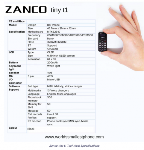 Zanco Tiny T1 - World's Smallest Fully-Functional Mobile Phone ...